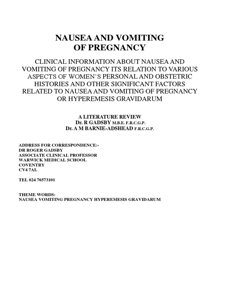 Nausea and Vomiting of Pregnancy | PDF | Nausea | Pregnancy