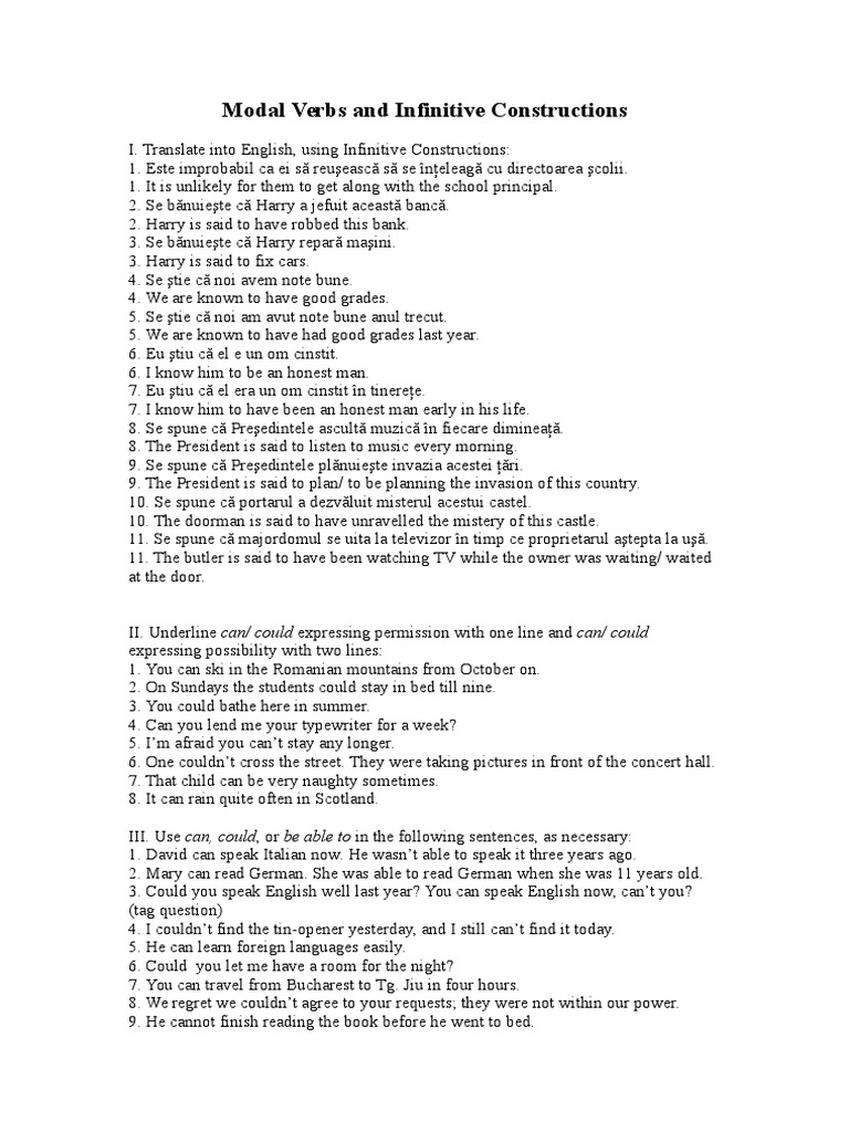 Modal Verbs & Infinitive Constructions | PDF | Syntactic Relationships ...