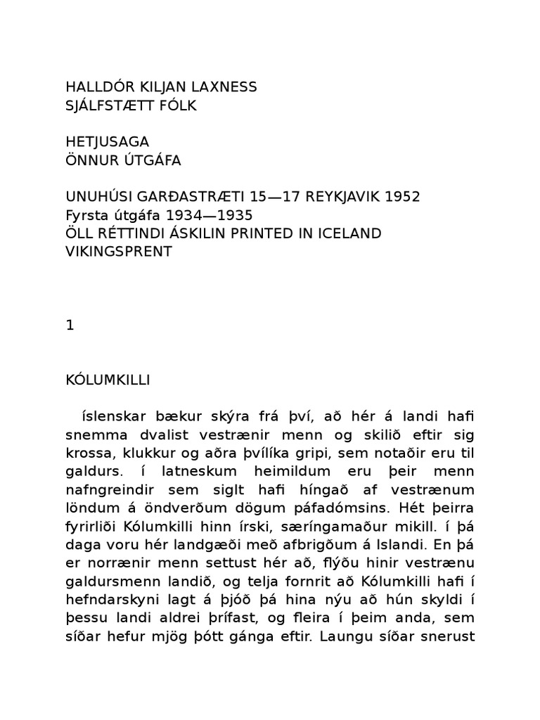 Halldor Laxness - Sjalfstætt Folk | PDF