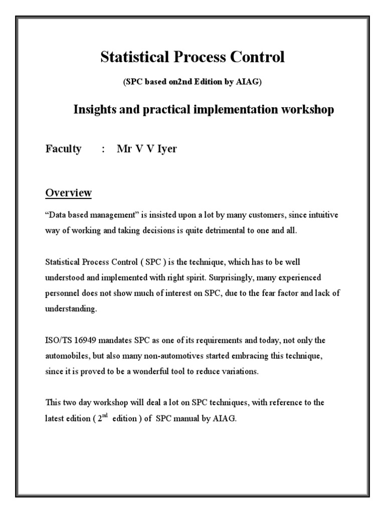 Statistical Process Control (SPC) Workshop | PDF | Quality Management ...