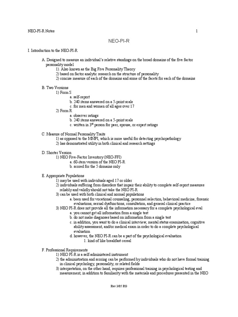 NEO PI R Interpretation | PDF | Extraversion And Introversion | Stereotypes