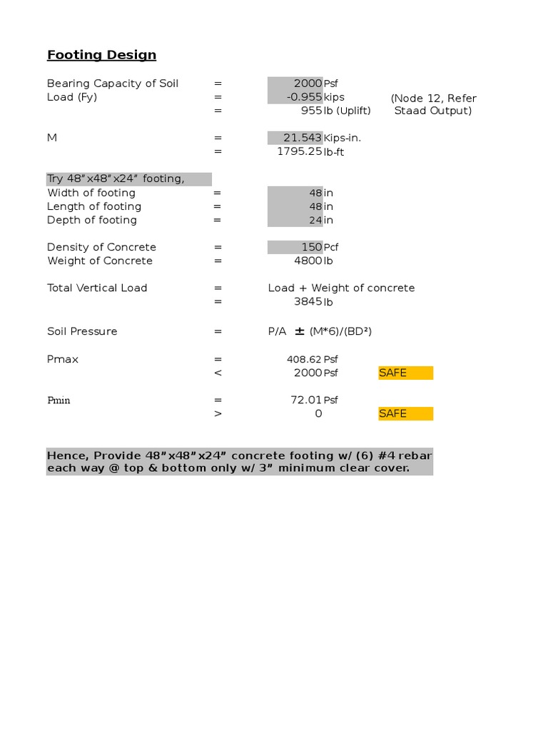 Footing Design (Uplift) Calculation | PDF | Technology & Engineering