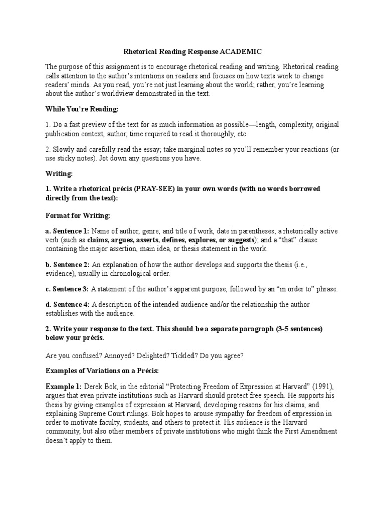 Rhetorical Reading Response Format Academic | PDF | Freedom Of Speech ...