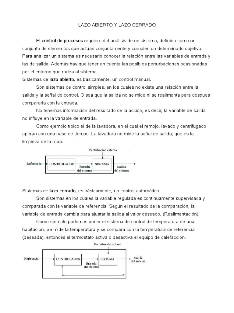 Sistemas de Lazo Abierto y Lazo Cerrado | PDF | Sistema de control ...