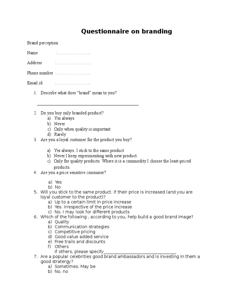 Questionnaire On Branding Perception | PDF | Brand | Advertising
