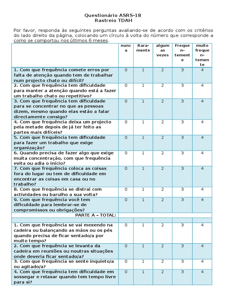 Questionário ASRS | PDF