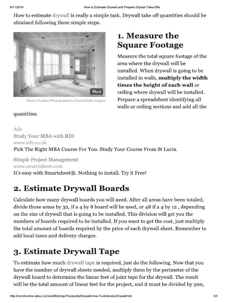 How To Estimate Drywall Materials | PDF