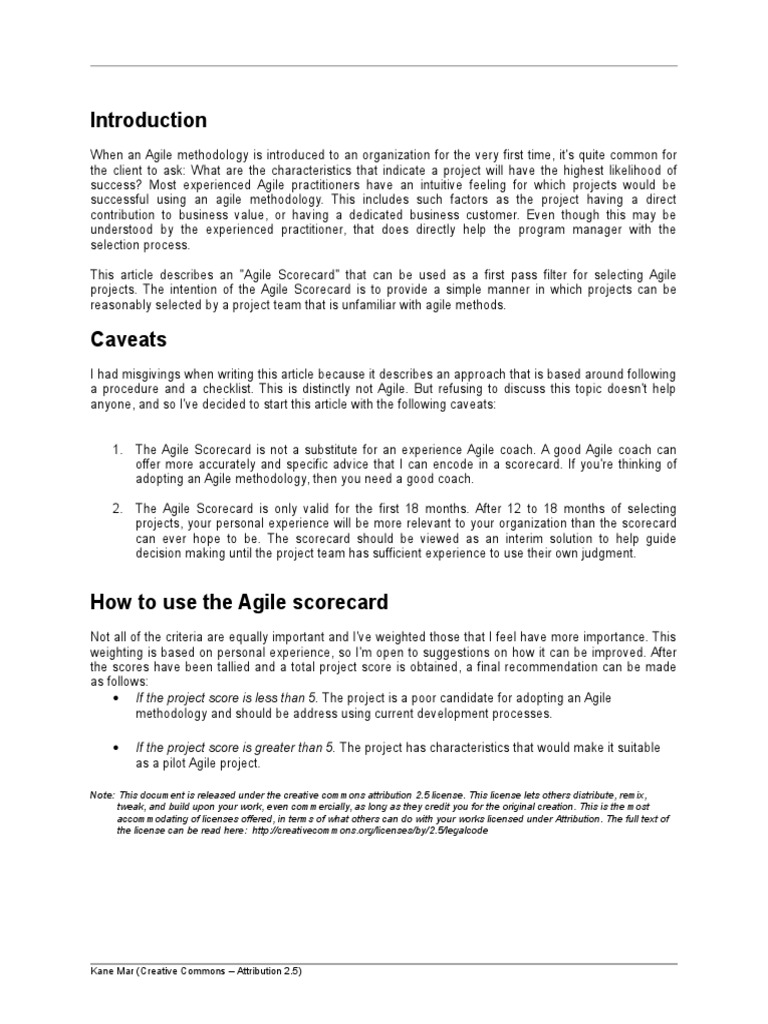 Agile Score Card v1 | PDF | Agile Software Development | Business Value