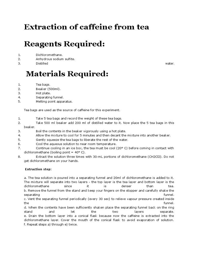 Extraction Of Caffeine From Tea Pdf Tea Chemistry
