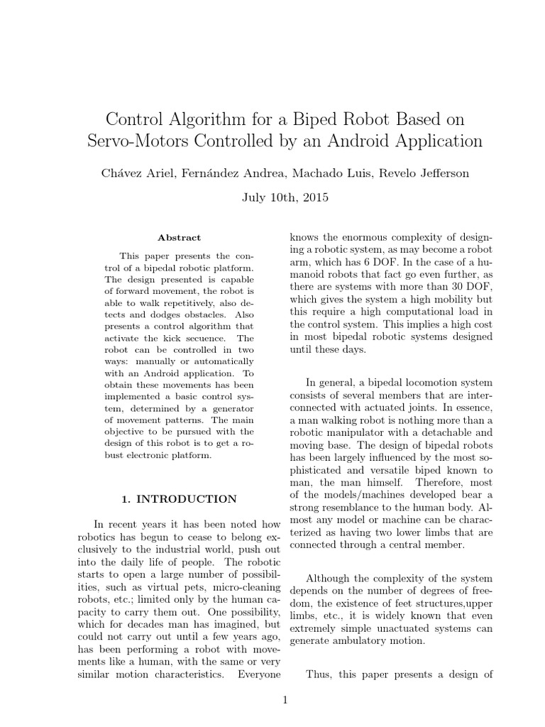 Control Algorithm For A Biped Robot Based On Servo-Motors Controlled by An Android Application ...