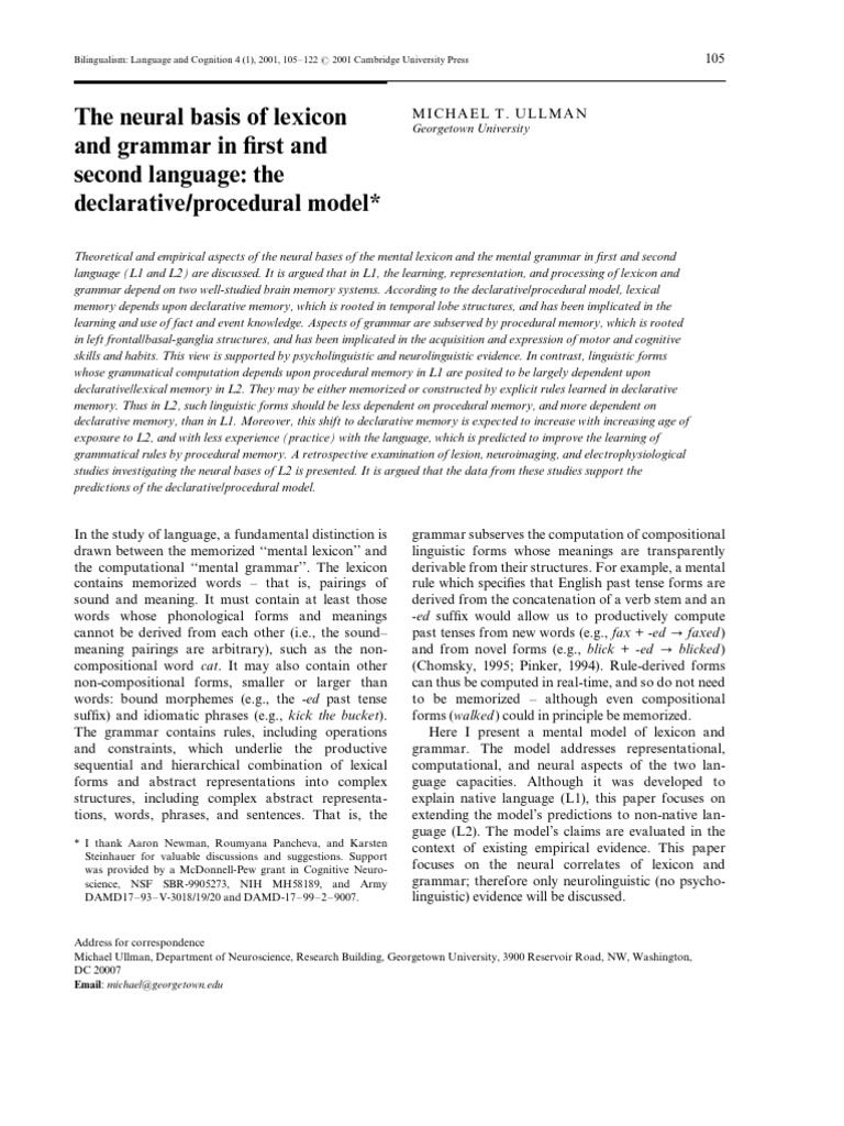 The Neural Basis of Lexicon and Grammar in First and Second Language ...