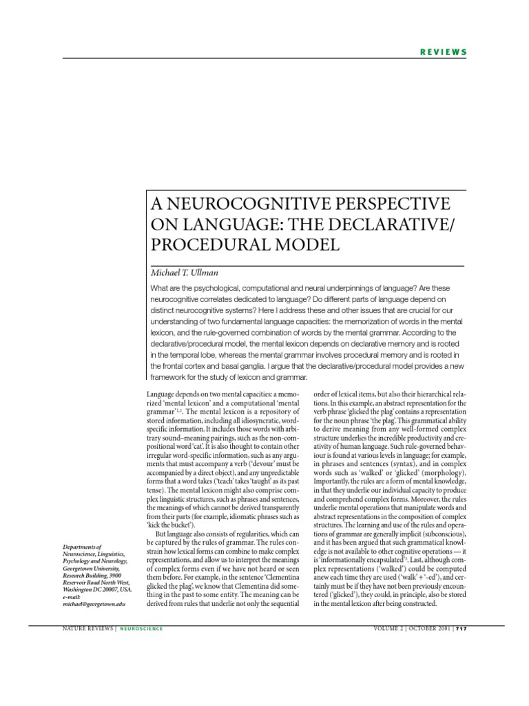 A Neurocognitive Perspective On Language: The Declarative/ Procedural Model | Download Free PDF ...