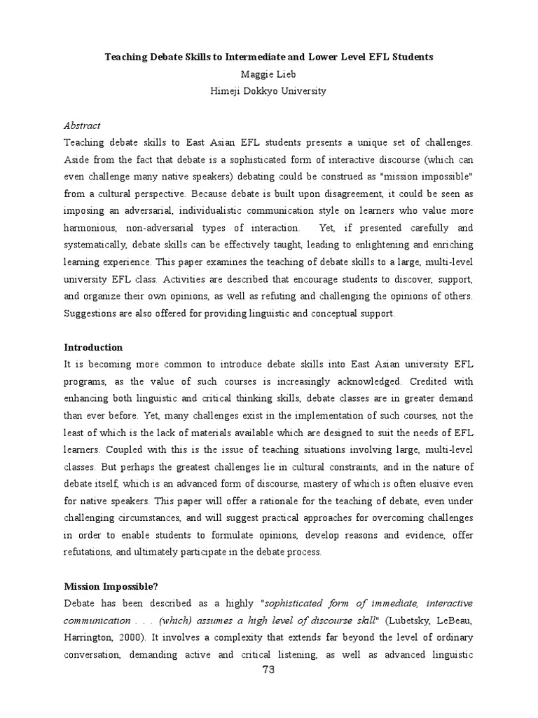 Teaching Debate Skills in EFL Contexts | PDF | English As A Second Or ...