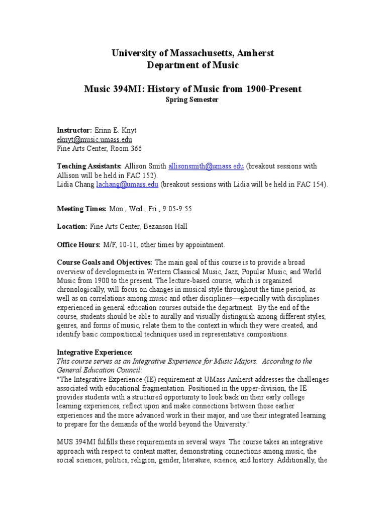 Music History Syllabus | PDF | Jazz | Classical Music
