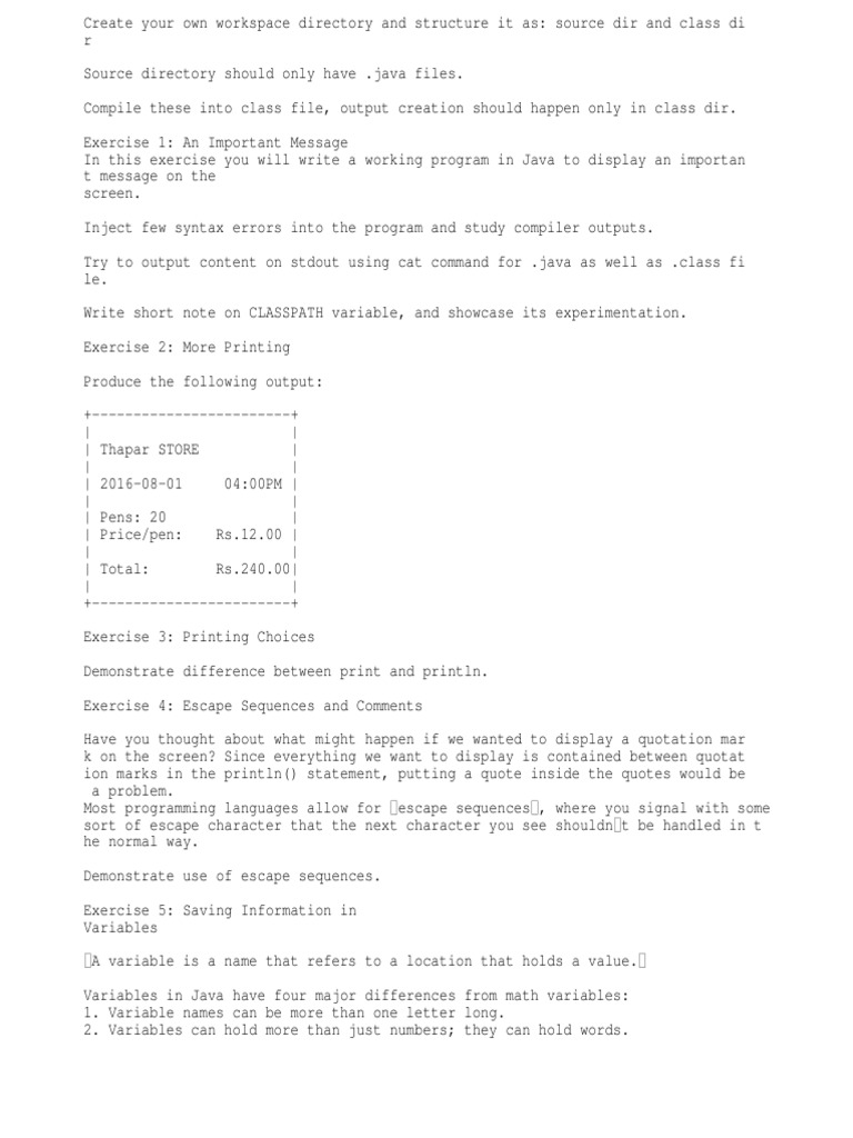 Java Lab | Download Free PDF | Variable (Computer Science) | Java (Programming Language)
