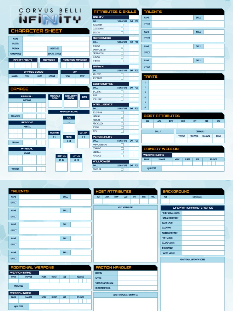 Infinity Character Sheet (v7) | PDF