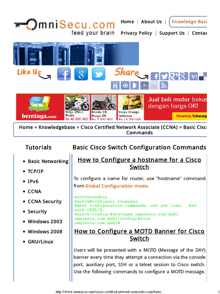 Basic Cisco Switch Configuration Commands | Ip Address | Domain Name ...
