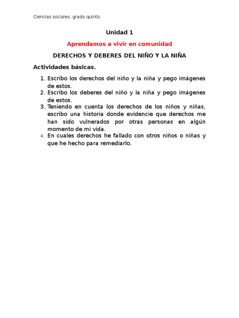 Unidad 1 Aprendamos A Vivir en Comunidad | PDF