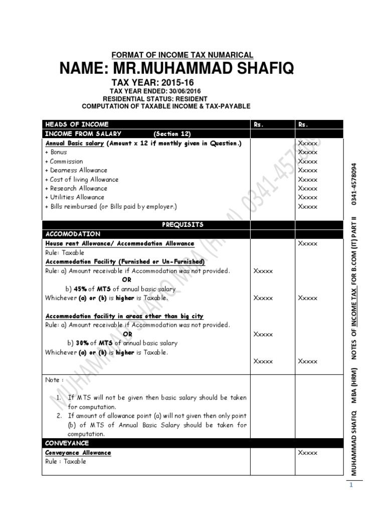 Income Tax Notes | Tax Deduction | Taxes