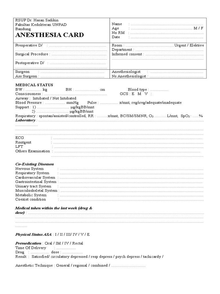 Anestesia Card | PDF | Anesthesia | Surgery