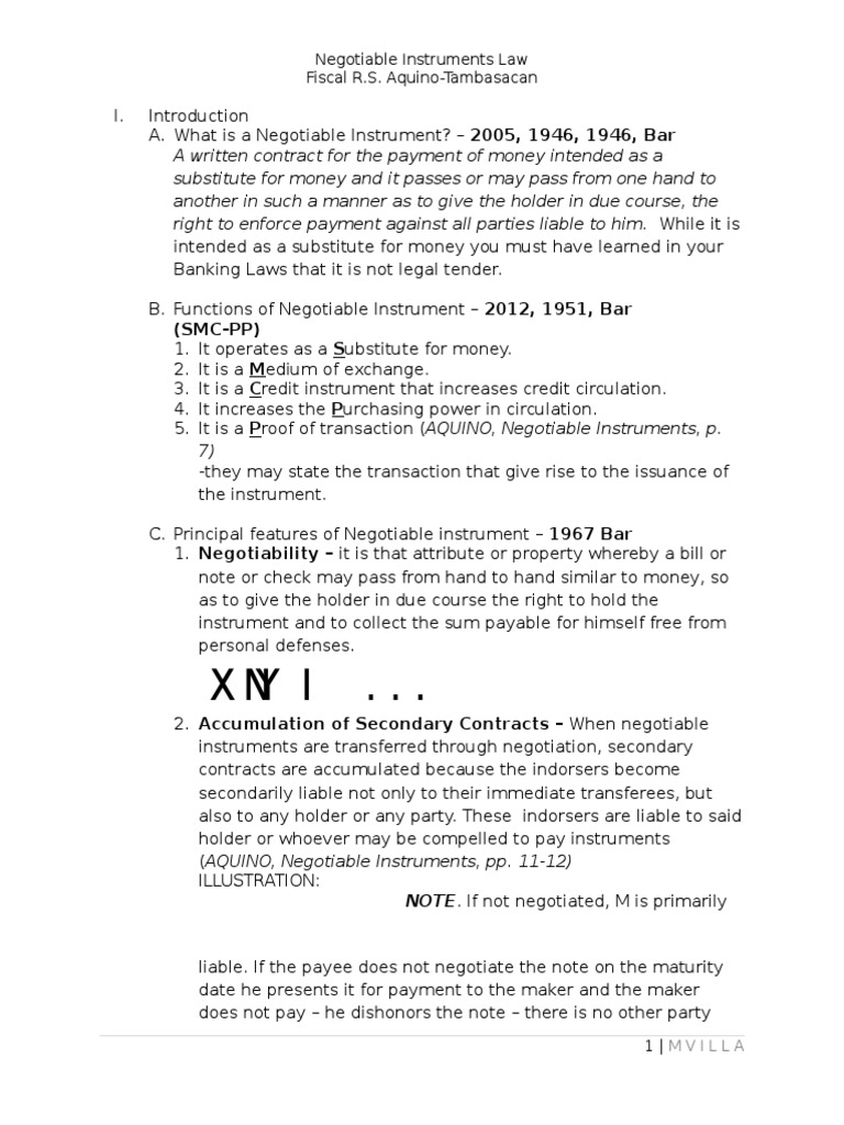 Negotiable Instrument | Negotiable Instrument | Promissory Note