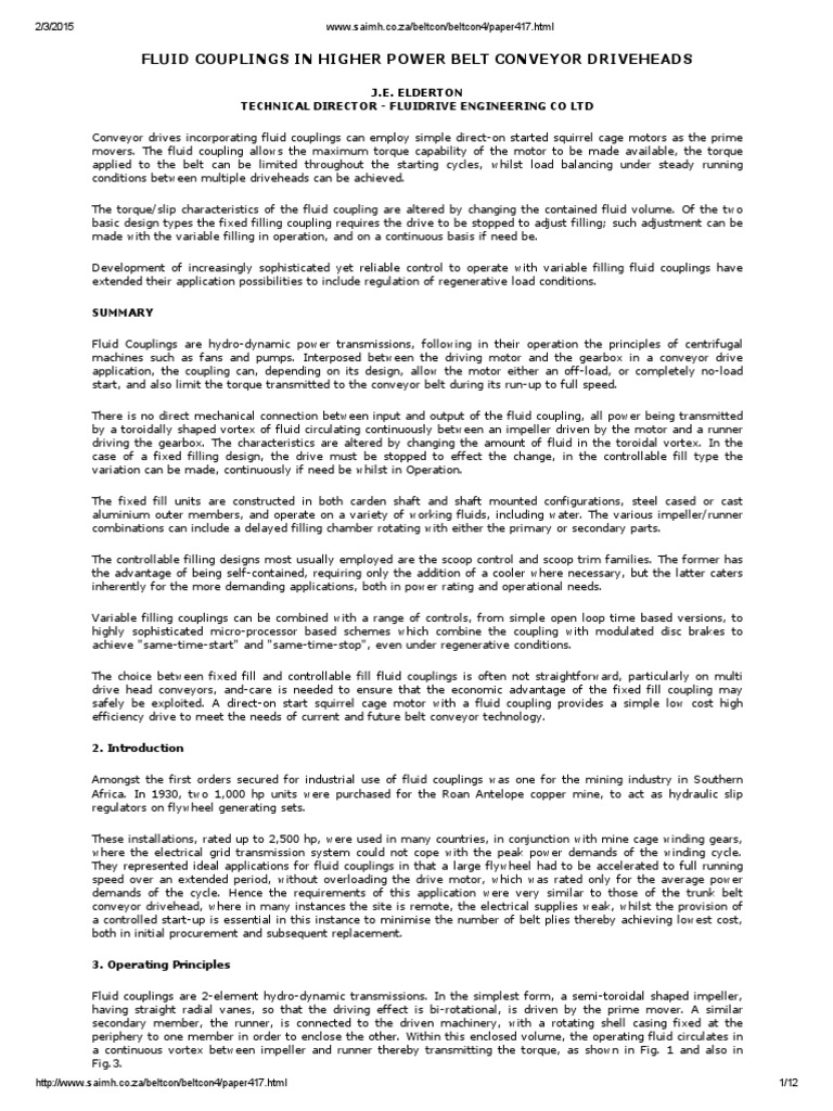 Fluid Coupling in Belt Conveyor Drives | PDF | Transmission (Mechanics ...