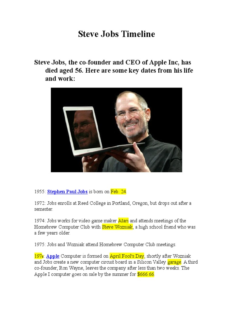 Steve Jobs Timeline | PDF | Macintosh | Apple Inc.
