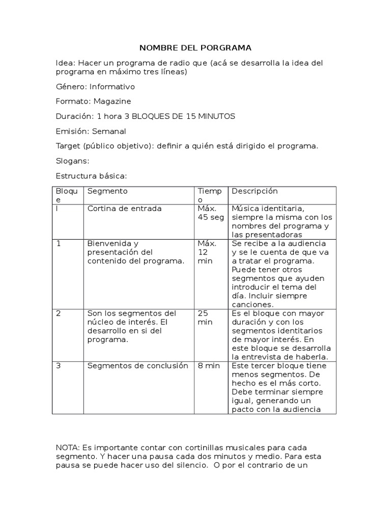 Ficha Técnica Programa de Radio | PDF
