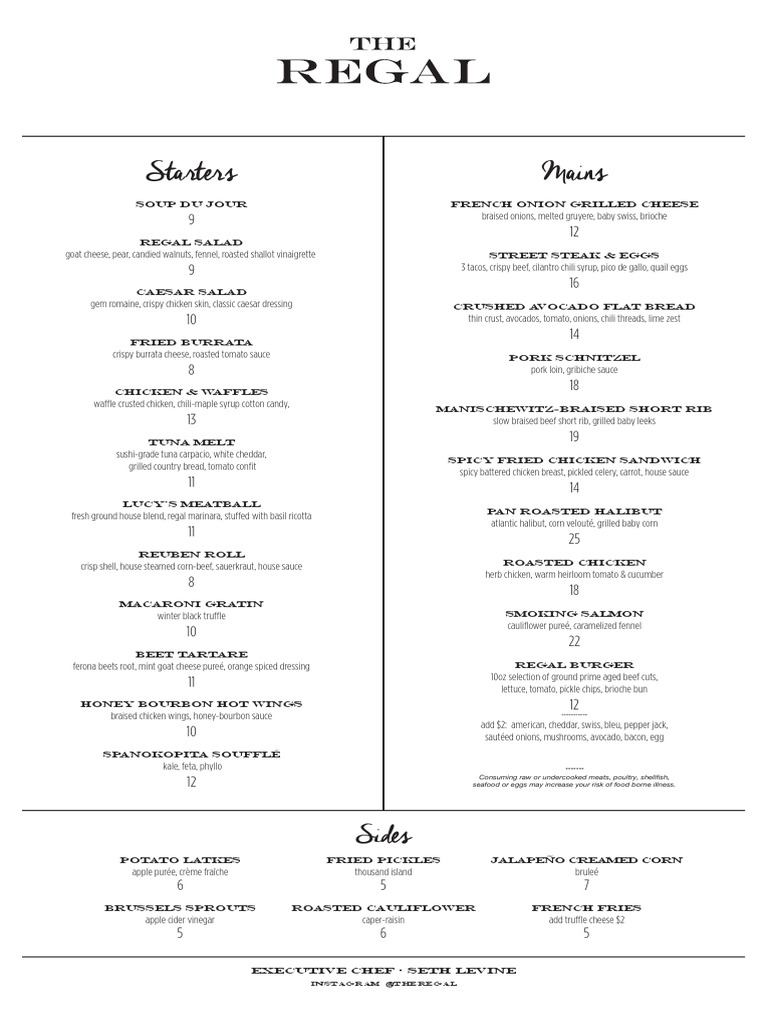 Regal Food Menu Highlights | PDF
