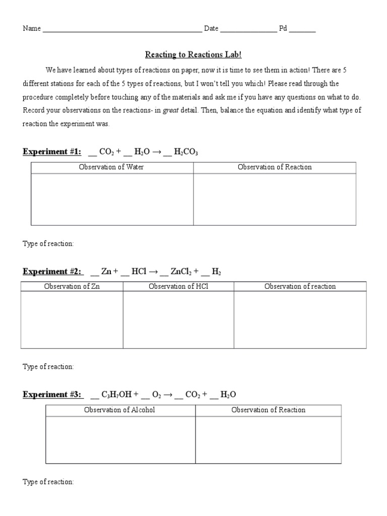 Hands-On Chemistry Reaction Lab Guide | PDF