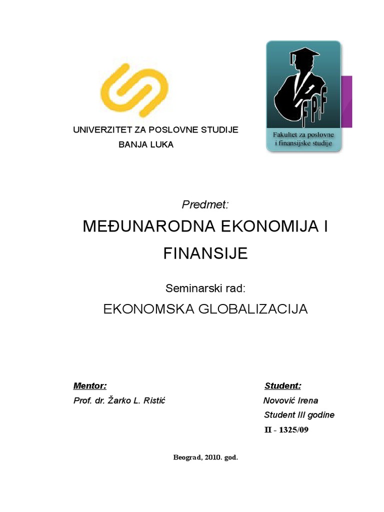 Medjunarodna Ekonomija I Finansije | PDF