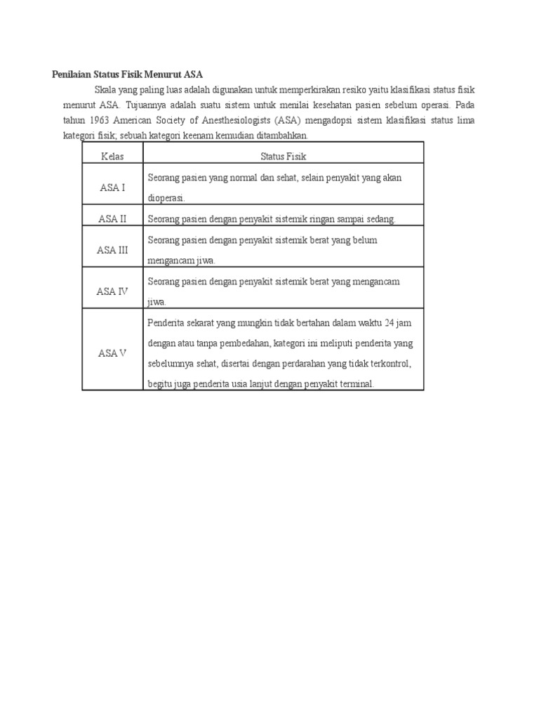 Klasifikasi ASA | PDF
