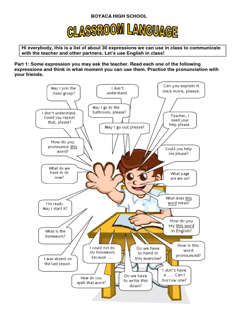 Classroom Language Worksheet | PDF | English Language | Human Communication