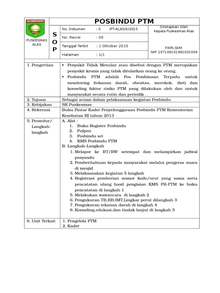 Sop Posbindu PTM | PDF | Pengembangan Diri