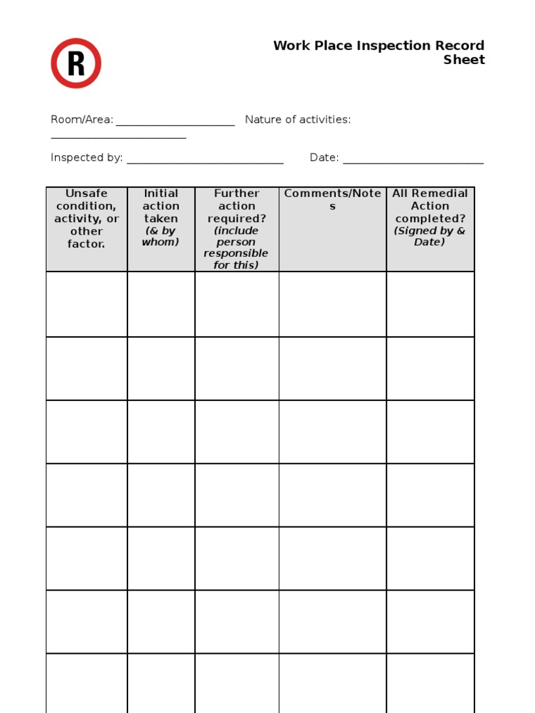 Workplace Inspection Record Template | PDF
