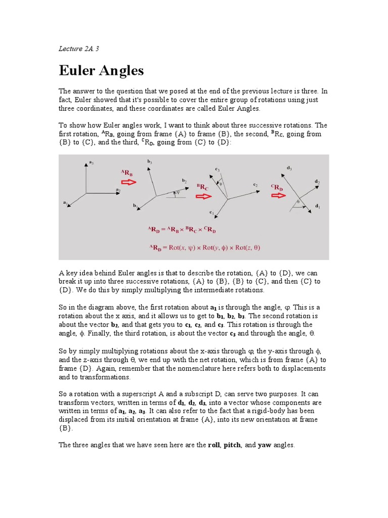 Aerial Robotics Lecture 2A - 3 Euler Angles | PDF | Trigonometric ...