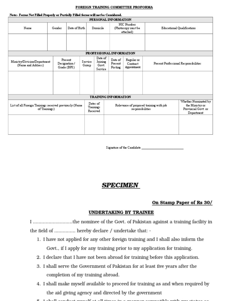 Foreign Training Committee Proforma Personal Information: Appointment ...
