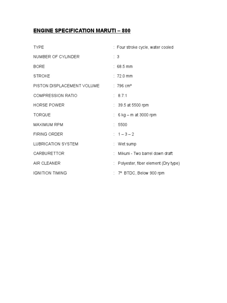 Engine Specification Maruti | PDF | Internal Combustion Engine ...