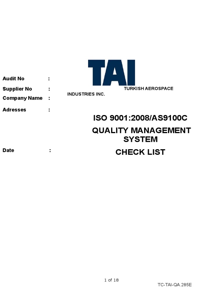 Iso9001-As9100 Check List | Download Free PDF | Verification And ...
