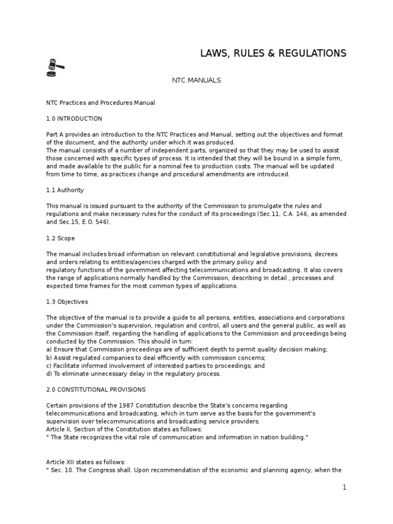 NTC Manual | PDF | Telecommunication | Policy