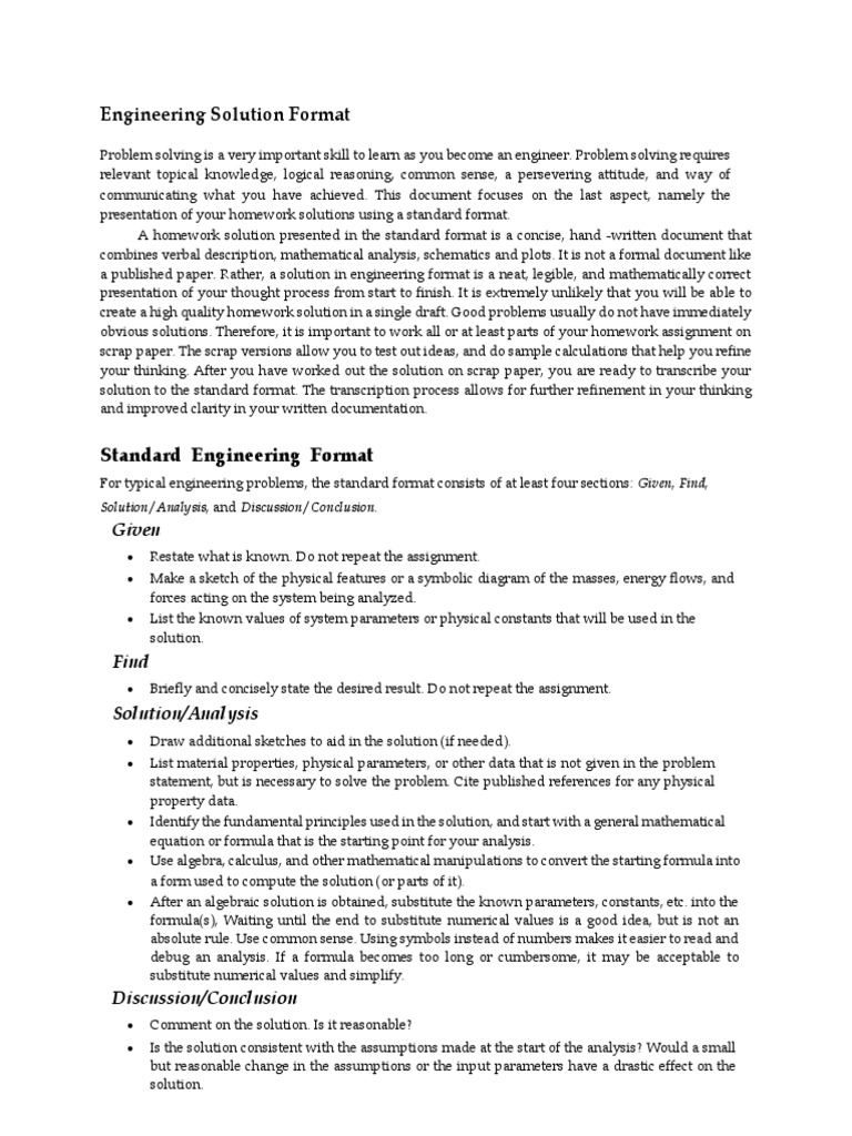 Engineering Solution Format | PDF | Formula | Teaching Mathematics