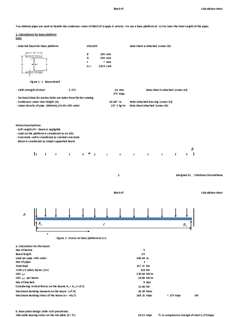 Condenser Water Pipe Base Support | PDF | Bending | Beam (Structure)