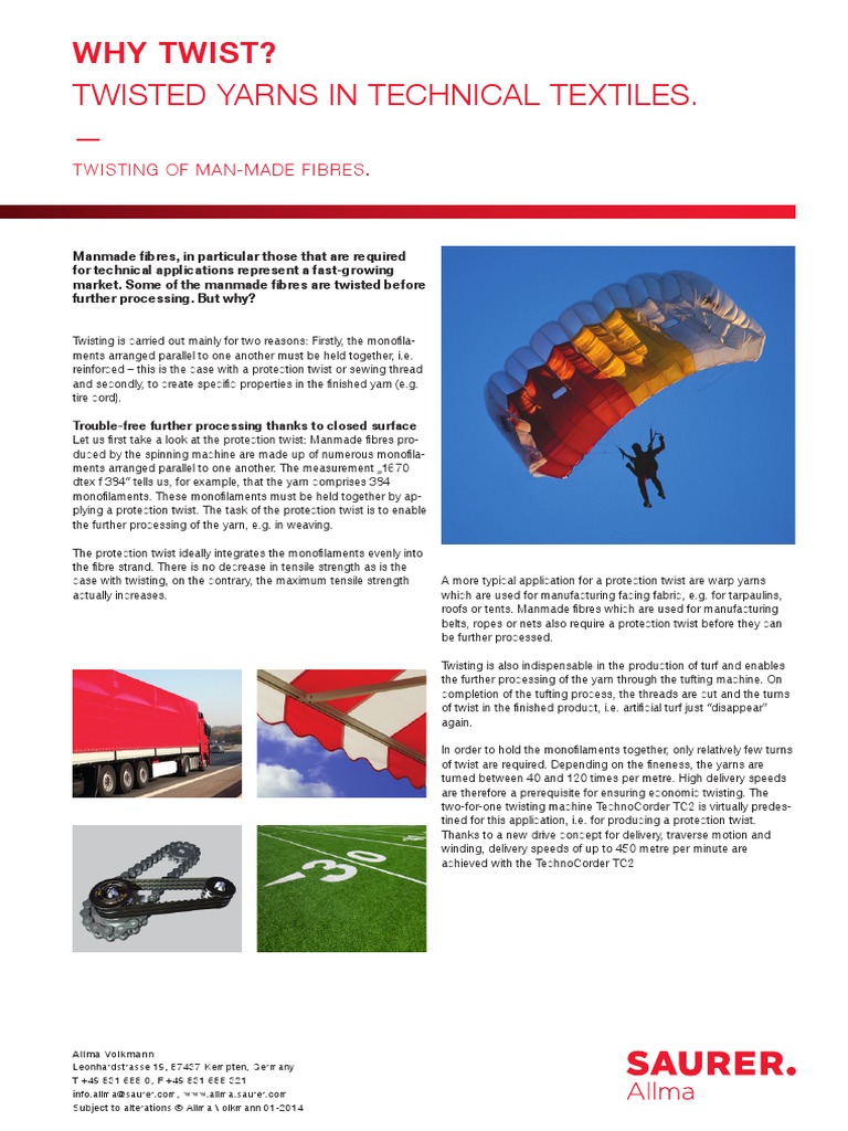 Twisted Yarns in Technical Textiles. - : Why Twist? | PDF | Yarn | Rope