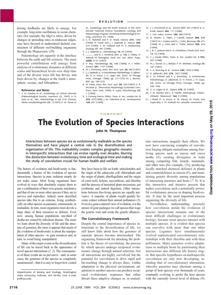 The Evolution of Species Interactions | PDF | Evolution | Species