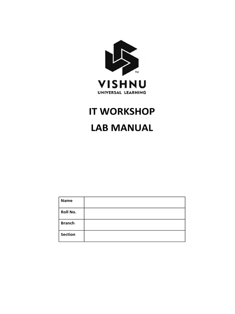 It Workshop Lab Manual: Name Roll No. Branch Section | PDF | Web ...