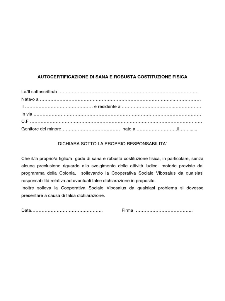 Dichiarazione Di Sana e Robusta Costituzione | PDF