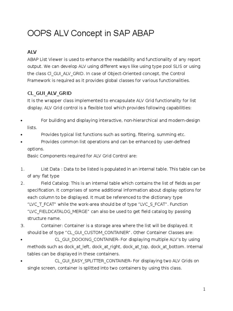 Oops Alv Concept In Sap Abap Object Computer Science Class