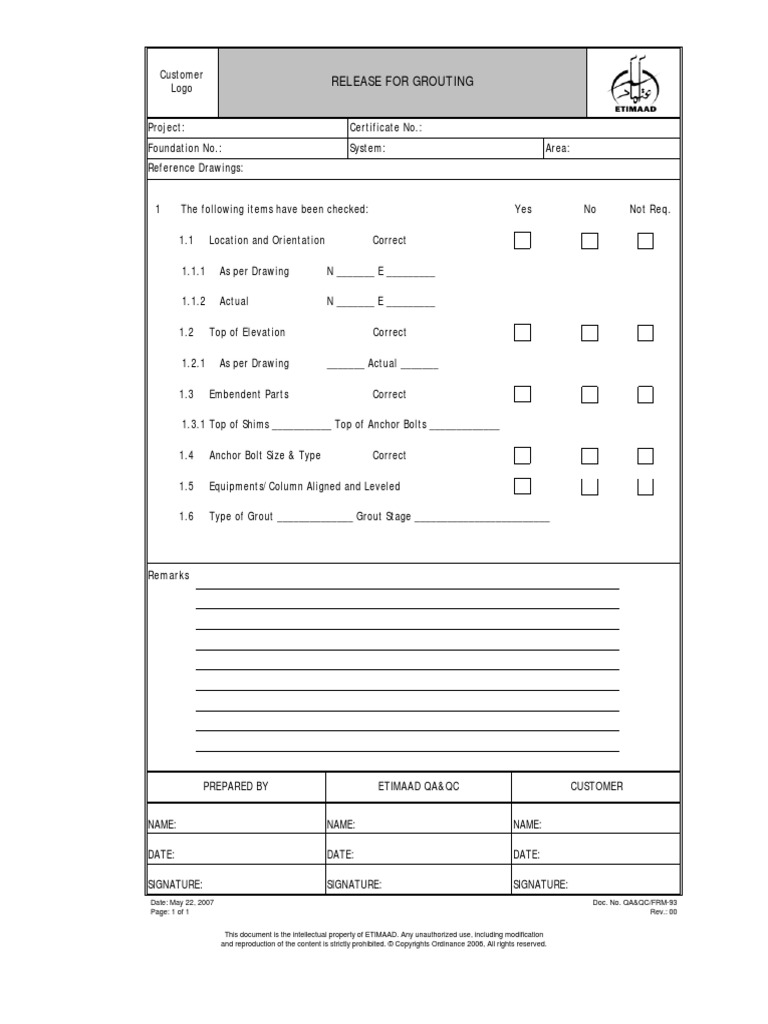 Release For Grouting | PDF | Social Information Processing | Business Law