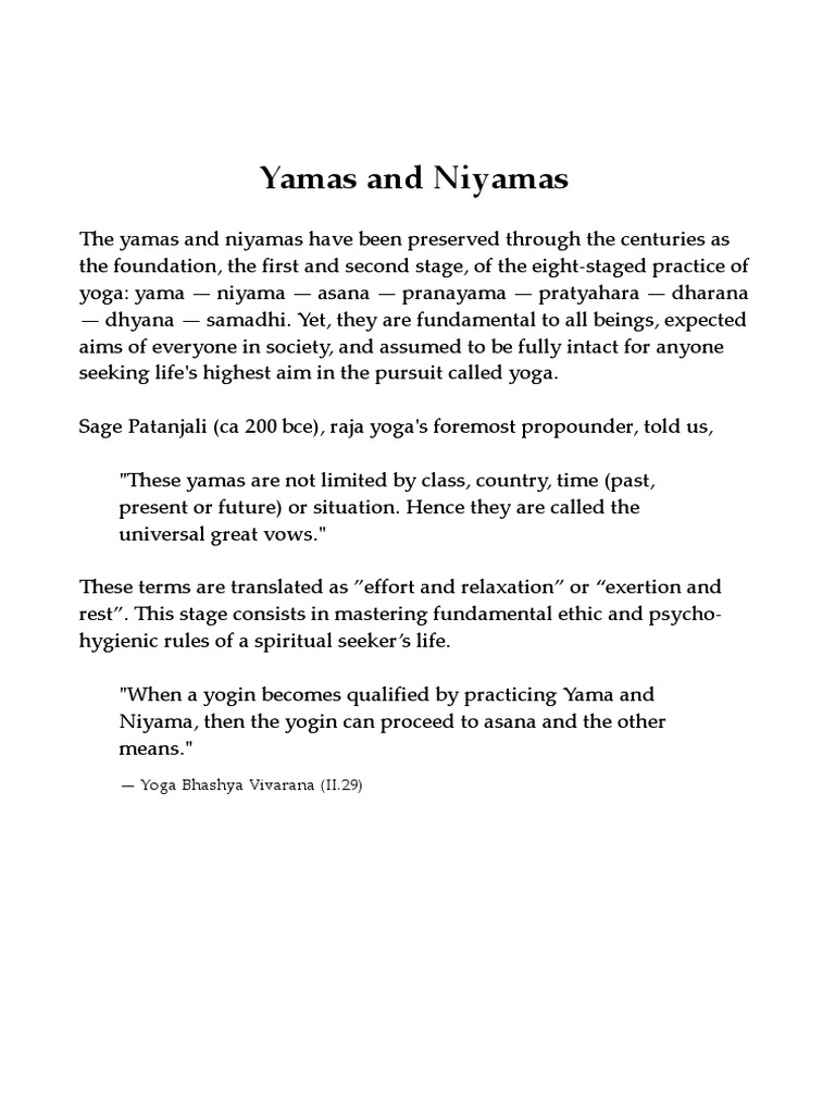 10 Yamas and 10 Niyamas | Download Free PDF | Yoga | Mind–Body ...