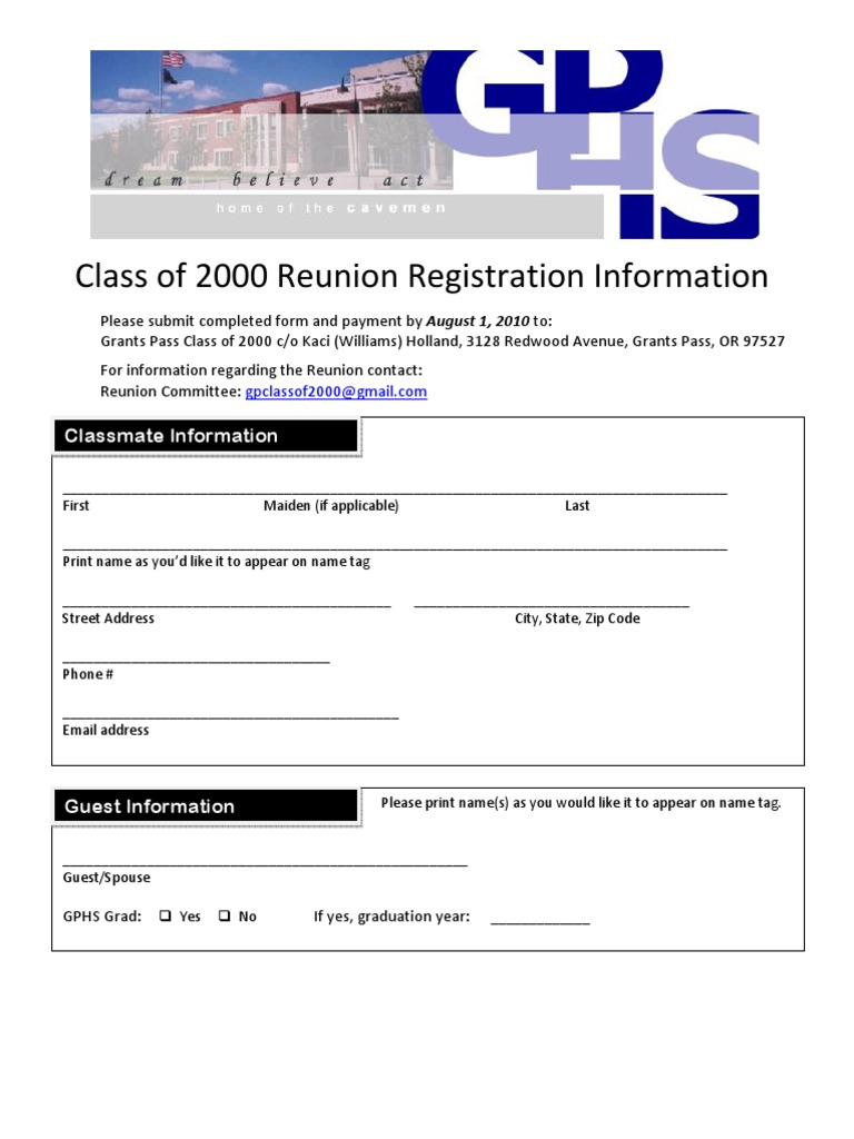Class of 2000 Reunion Registration | PDF
